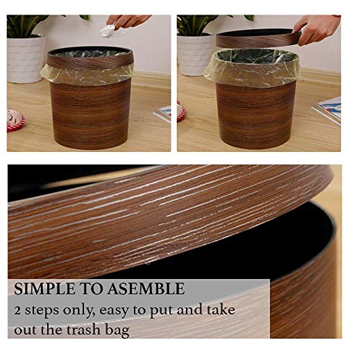 Round Waste Bins Hipsteen Retro Style Pressing Ring Plastic Trash Can Household Office Mimetic Wood Grain Garbage Bin Kitchen Outdoor Bedroom Bathroom Office Commercial Bins Waste