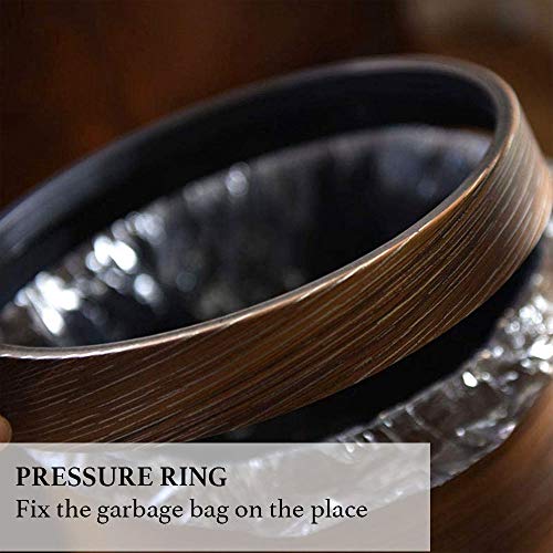 Round Waste Bins Hipsteen Retro Style Pressing Ring Plastic Trash Can Household Office Mimetic Wood Grain Garbage Bin Kitchen Outdoor Bedroom Bathroom Office Commercial Bins Waste