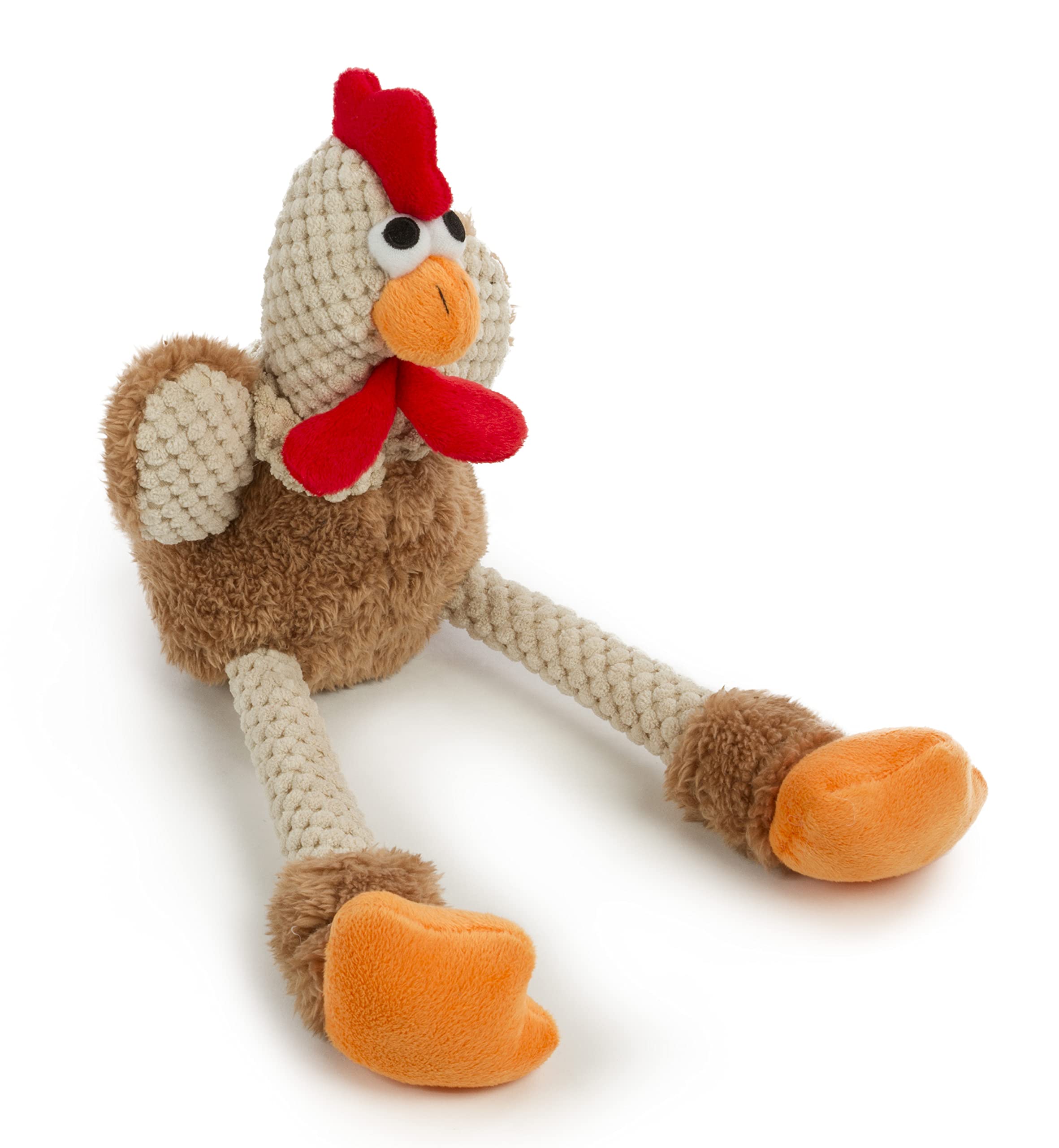 goDog Checkers Skinny Rooster Squeaky Plush Dog Toy, Chew Guard Technology - Brown, Large