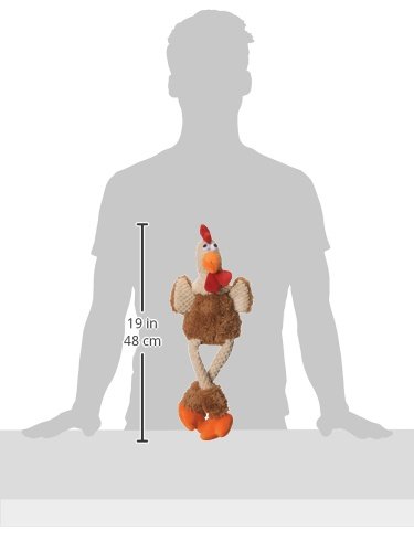 goDog Checkers Skinny Rooster Squeaky Plush Dog Toy, Chew Guard Technology - Brown, Large