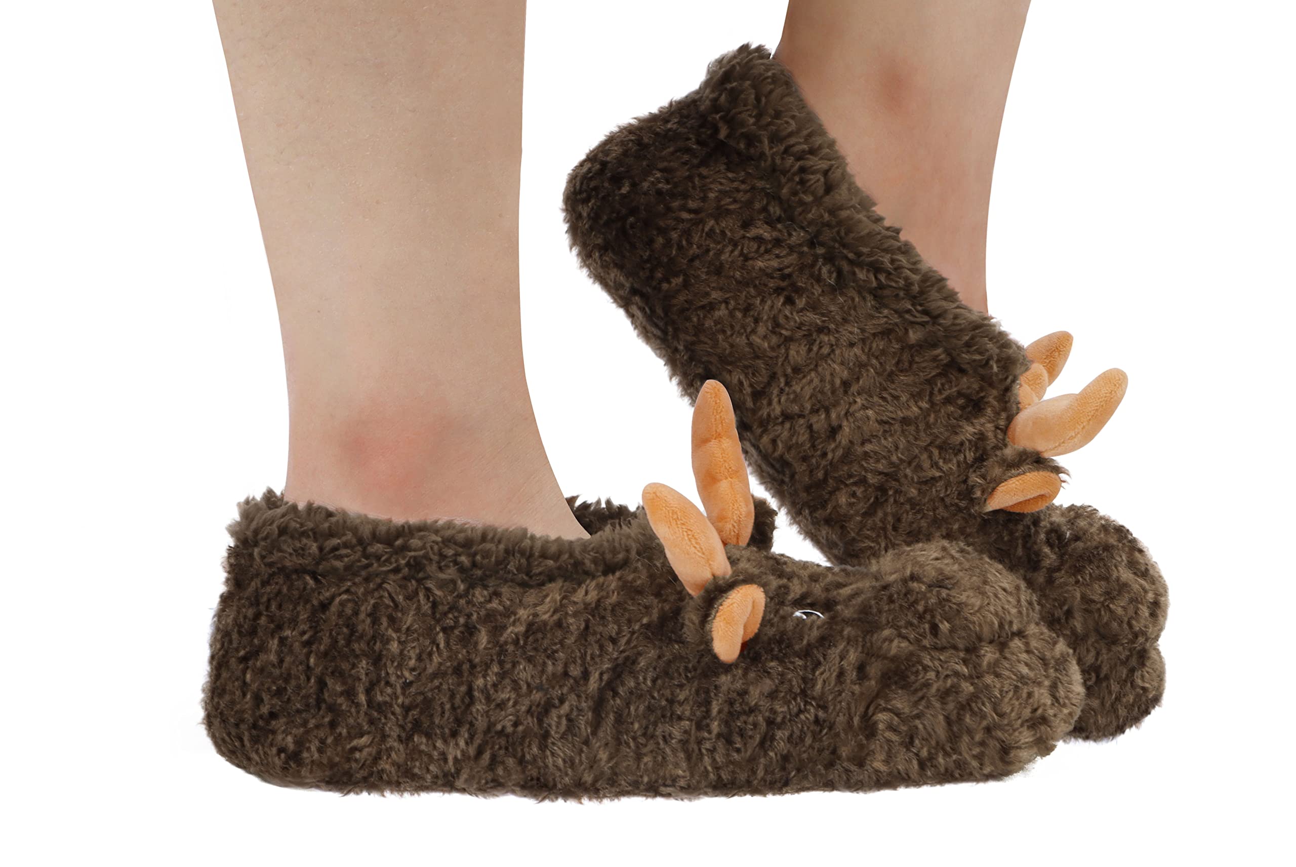 Snoozies Mens Slipper Socks - Moose Mountain Animal Slippers for Men, Non-Slip Fuzzy Slipper Socks