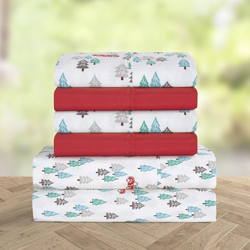 Elegant Comfort Luxury Soft Bed Sheets Holiday Pattern 1500 Premium Hotel Quality Microfiber - Softness Wrinkle and Fade Resistant (4-Piece) Bedding Set, Twin XL, Pickup Tree