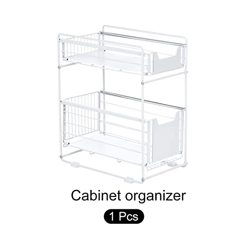 METALLIXITY Under Sink Cabinet Organizer with Sliding Drawers (14.7"x 17.1"), 2-Tier Metal Pull-Out Cabinet Organizer - Suitable for Kitchen, Bathroom, Pantry, Cabinet - White