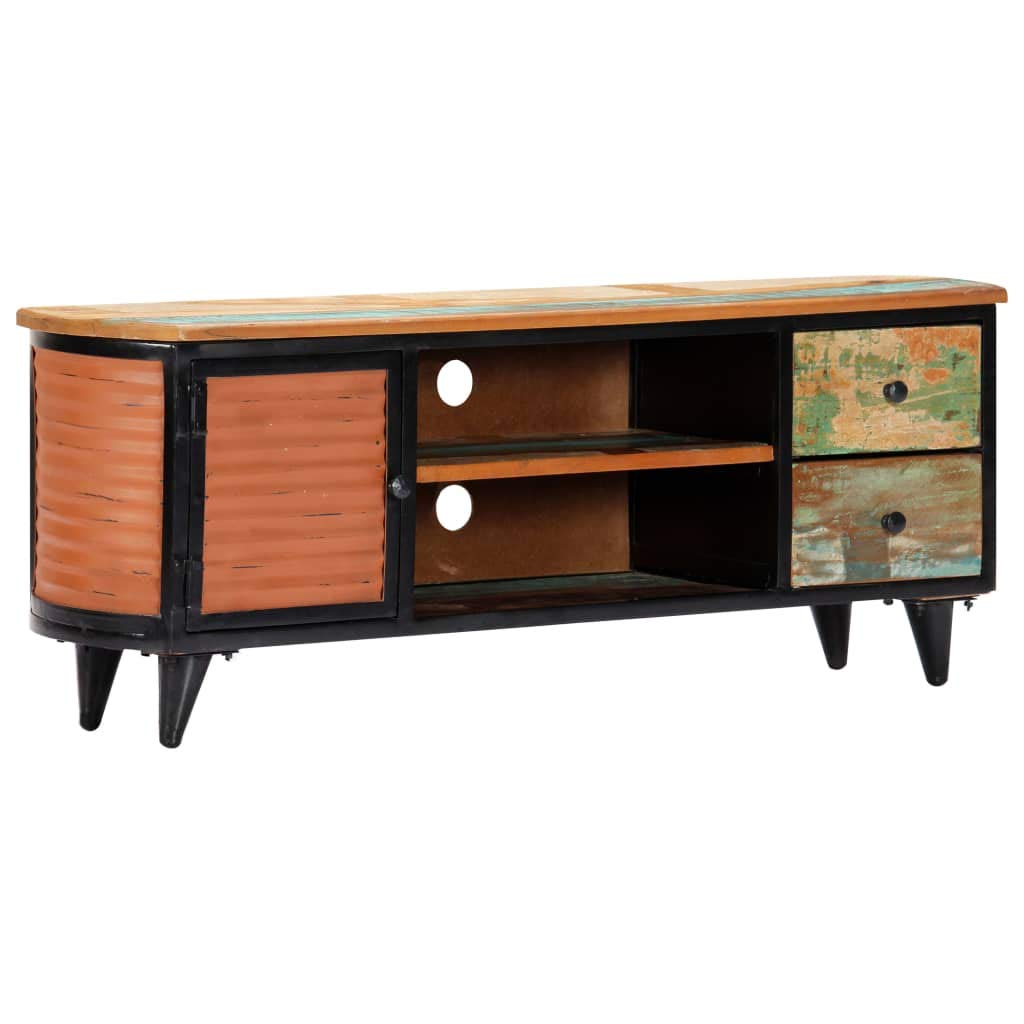 vidaXL TV Stand, TV Unit for Living Room Bedroom, Sideboard with Drawer, TV Console Media Unit Cupboard, Industrial Style, Solid Reclaimed Wood