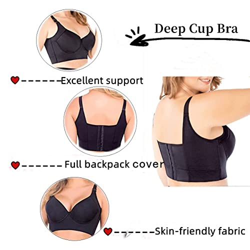 FUUPNN Women Deep Cup Bra Hide Back Fat Full Back Coverage Bra with Shapewear Incorporated Push Up Sports Comfortable Bras (as1, Alpha, jaspo_s, Black, 46B)