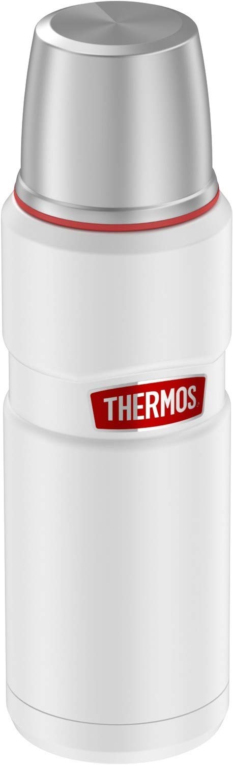 Thermos SK2000WHR4C Stainless King 16 Ounce Compact Bottle, Red Cap, White