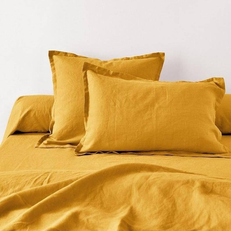 The Bed Linen Twin Duvet Cover Set with 3 Piece Soft Linen Bedding Set 1 Duvet Cover with 2 Pillowcase Luxurious (Yellow)