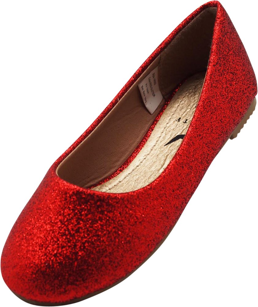 NORTY 12 Fashion Ballerina Shoes for Girls - Ballet Slippers for Toddlers and Big Kids - Dance and Ballet Flats - Runs Two Sizes Small - Red Glitter