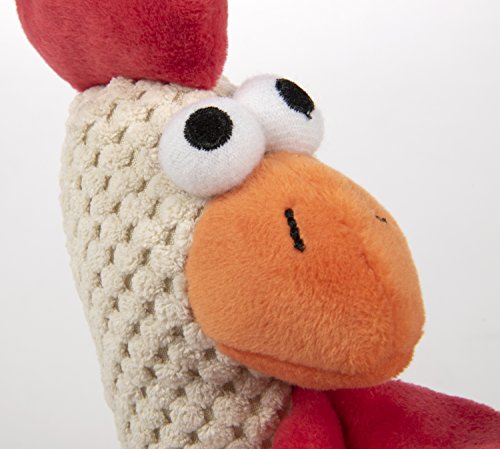 goDog Checkers Skinny Rooster Squeaky Plush Dog Toy, Chew Guard Technology - Brown, Large
