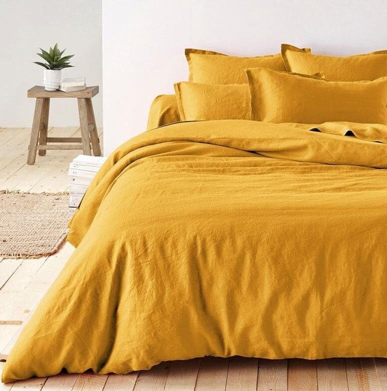 The Bed Linen Twin Duvet Cover Set with 3 Piece Soft Linen Bedding Set 1 Duvet Cover with 2 Pillowcase Luxurious (Yellow)