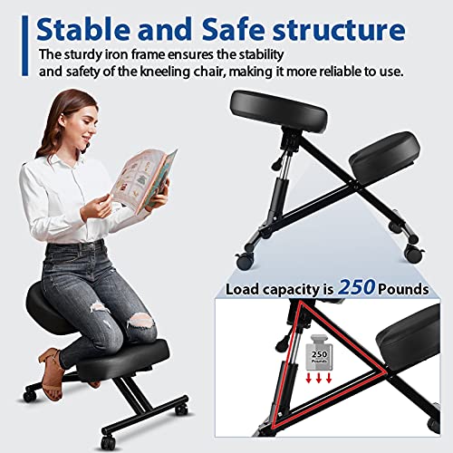 Himimi Kneeling Chair Ergonomic for Office, Height Adjustable Stool with Thick Foam Cushions for Home and Office - Improve Posture to Relieve Neck & Back Pain, New Upgraded Pneumatic Pump