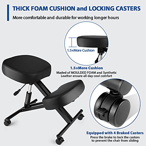 Himimi Kneeling Chair Ergonomic for Office, Height Adjustable Stool with Thick Foam Cushions for Home and Office - Improve Posture to Relieve Neck & Back Pain, New Upgraded Pneumatic Pump