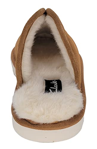 Clarks Mens Open Back Suede Leather Slipper - Plush Faux Fur Lining - Indoor Outdoor House Slippers For Men (13 M US, TAN)