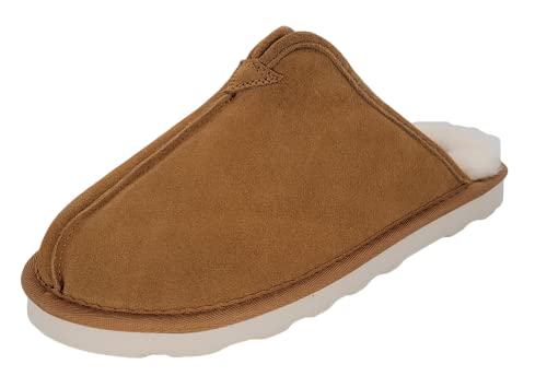 Clarks Mens Open Back Suede Leather Slipper - Plush Faux Fur Lining - Indoor Outdoor House Slippers For Men (13 M US, TAN)