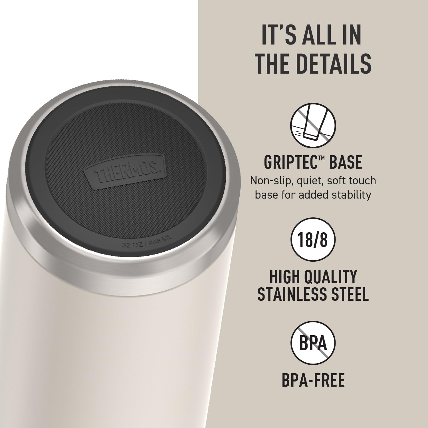 ICON SERIES BY THERMOS Stainless Steel Water Bottle with Straw Lid, 32 Ounce, Sandstone