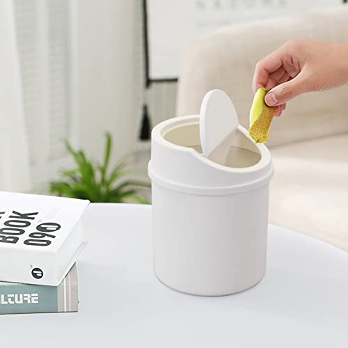 Callyne 0.5 Gallon White Tiny Desktop Waste Cans, Mini Swing Top Trash Can