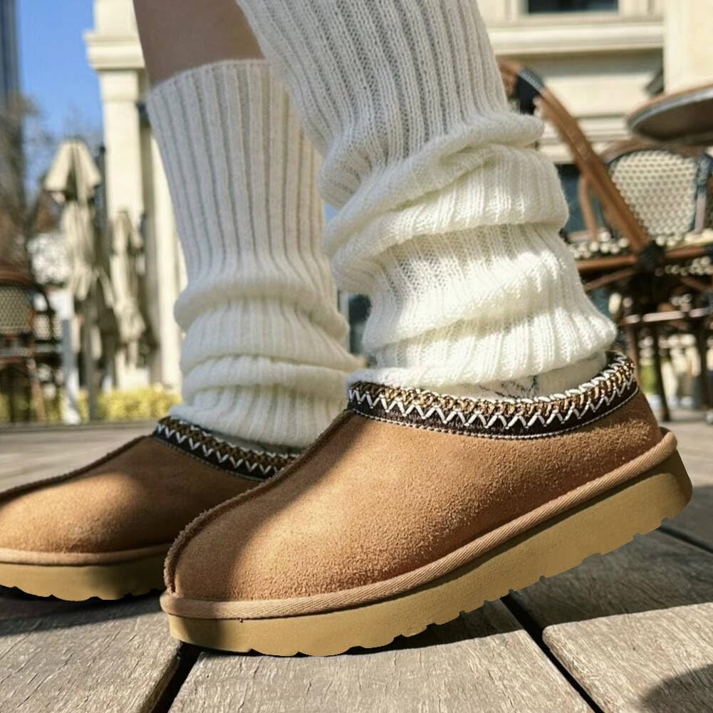 metricfalcon Women's Slippers Platform Mini Boots For Women Suede Leather Indoor/Outdoor Anti-Slip Slipper Comfy Fur Fleece Lined Sneakers Short Ankle Boot