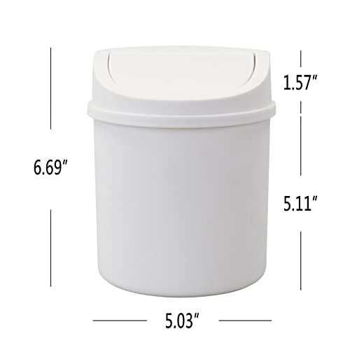 Callyne 0.5 Gallon White Tiny Desktop Waste Cans, Mini Swing Top Trash Can