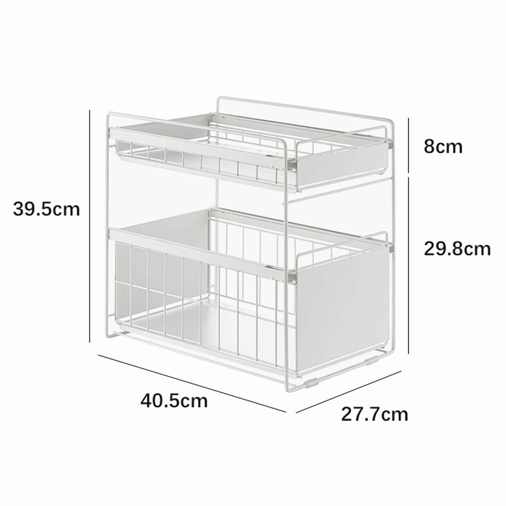 Under Sink Storage Kitchen Storage Rack,Under Sink Storage Racks,Under Sink Organizer,pull-out Cabinets,countertop Storage,Kitchen Tidy Organiser,for Kitchen Bathroom, White 40.5*27.7*39.5cm
