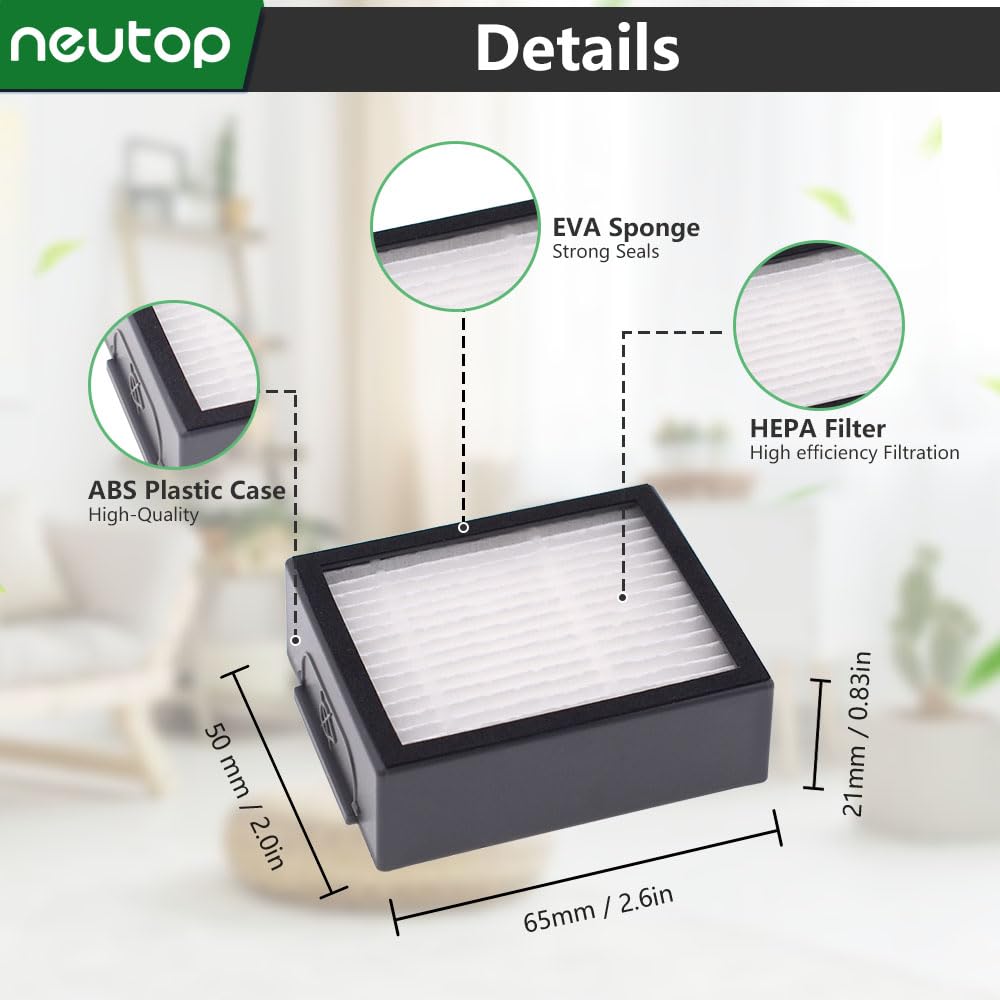 Neutop Replacement Filters Compatible with iRobot Roomba e i & j Series E5 E6 i1 i1+ i3 i3+ i4 i4+ i6 i6+ i7 i7+ i8 i8+ j7 j7+ and Combo j5 j5+ i5 i5+ Plus Robot Vacuums, 6-pack