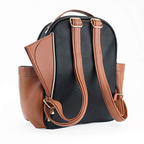 Itzy Ritzy Mini Diaper Bag – Chic Backpack with Vegan Leather Changing Pad, 8 Total Pockets (4 Internal and 4 External), Grab-Top Handle and Rubber Feet, Coffee & Cream