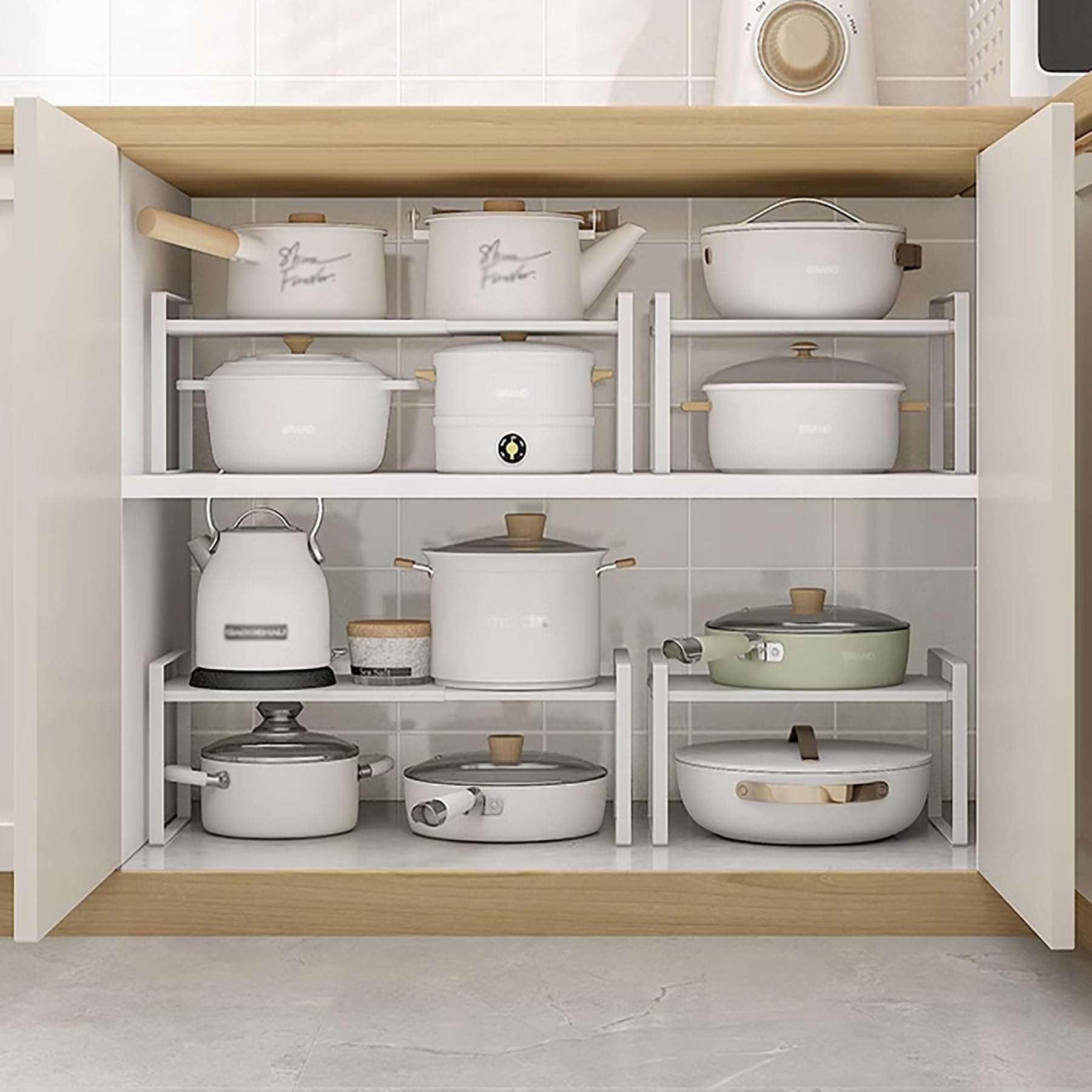 LONONE Under Cabinet Organizer Shelf Under Sink Organizer Kitchen Adjustable Under Sink Organizers and Storage Bathroom,White,Double Layer
