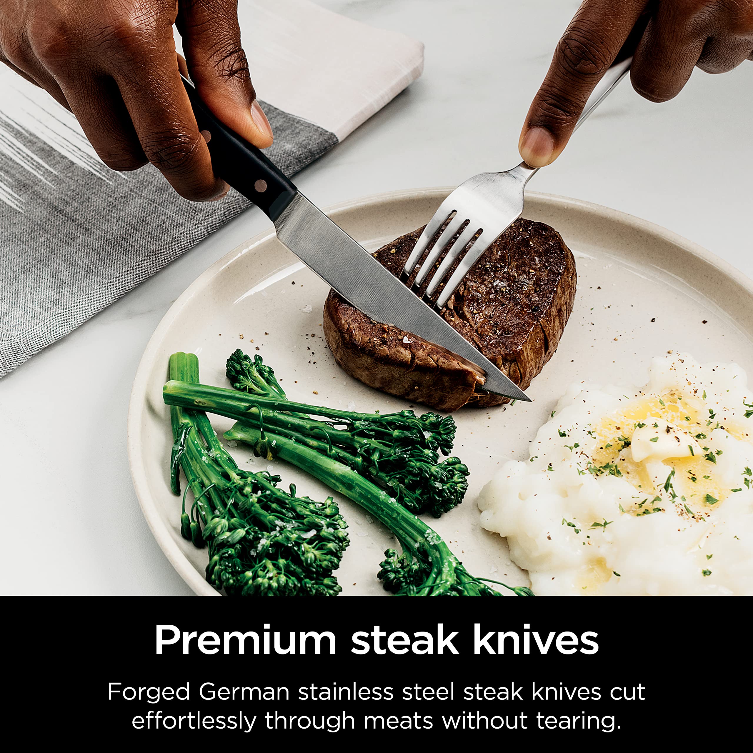 Ninja K52013 Foodi NeverDull Premium 13 Piece German Stainless Steel Wood Series Knife System with Built-in Sharpener, Walnut Stain/Black