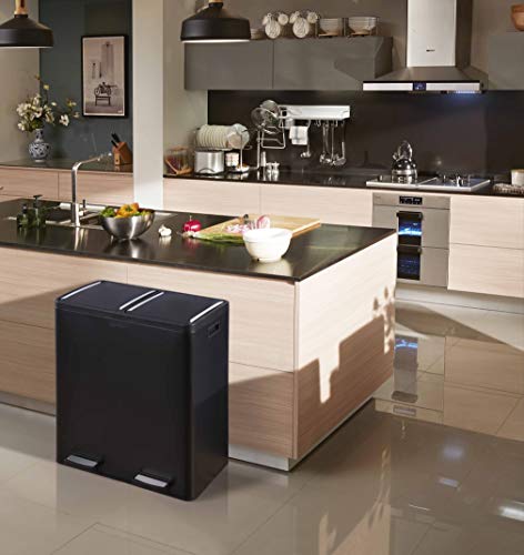 The Step N' Sort 18.5 Gallon Extra Large Capacity, Soft-Step, Dual Trash and Recycling Bin with Removable Inner Bins Black (900702B)