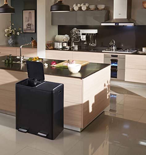 The Step N' Sort 18.5 Gallon Extra Large Capacity, Soft-Step, Dual Trash and Recycling Bin with Removable Inner Bins Black (900702B)