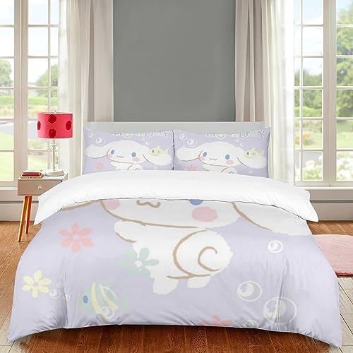 Qinar Cinnamoroll Bedding Twin Size Kawaii Cartoon Puppy Super Soft Comforter Set for Kids Adult Microfiber Duvet Cover with Pillowcase Girls Teen Bedroom Bed Set