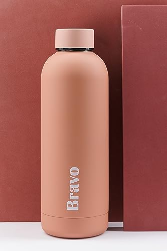 BRAVO Stainless steel Water bottle: Stay Hydrated in Style and Sustainability. Double Wall Vacuum Insulated Thermos, Leakproof, Matte Coated, 17 Ounces, (Pink)