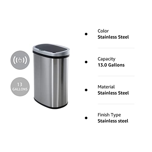 HCB Trash Can Automatic Waste Bin Mute Metal Garbage Can with Lid Stainless Steel 13 Gallon 50 Liter for Kitchen | Office | Bedroom | Bathroom | Living Room
