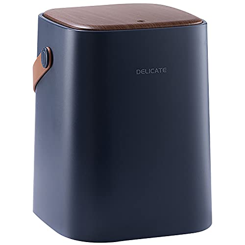 Nordic Style Garbage Can - Double Barrel Trash Can - Plastic Trash Can w/ One Press Lid - 10L/2.6Gal Waste Basket w/ Leather Handle - Modern Recycling Bins for Kitchen - Bathroom Trash Can in Navy