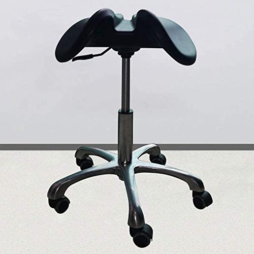 Rolling Swivel Stool Saddle Chair Stool on Wheel, Nail Stool with Blue PU Synthetic Leather Seat, Adjustable Height 43- 55 cm, Supported weight 160 Kg, Adjustable Swivel Rolling Stool for Breakfast Co