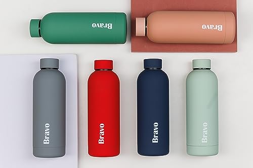 BRAVO Stainless steel Water bottle: Stay Hydrated in Style and Sustainability. Double Wall Vacuum Insulated Thermos, Leakproof, Matte Coated, 17 Ounces, (Pink)