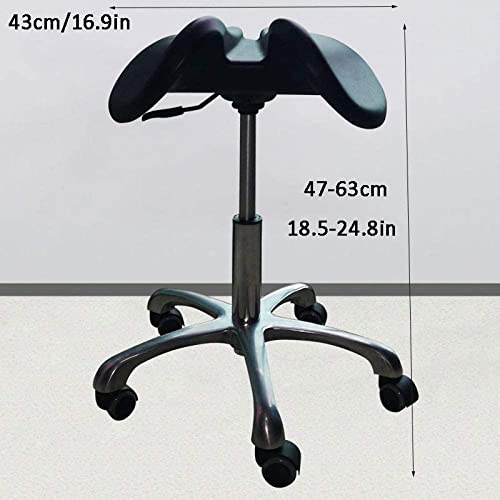 Rolling Swivel Stool Saddle Chair Stool on Wheel, Nail Stool with Blue PU Synthetic Leather Seat, Adjustable Height 43- 55 cm, Supported weight 160 Kg, Adjustable Swivel Rolling Stool for Breakfast Co
