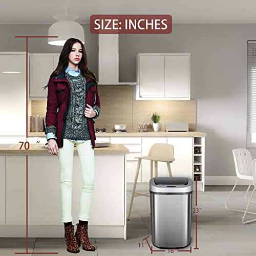 HCB Trash Can Automatic Waste Bin Mute Metal Garbage Can with Lid Stainless Steel 13 Gallon 50 Liter for Kitchen | Office | Bedroom | Bathroom | Living Room