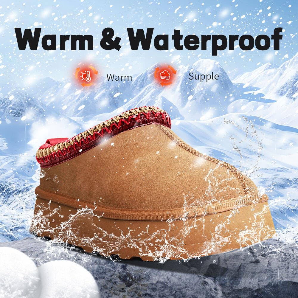 metricfalcon Women's Platform Mini Boots Slippers for Women Indoor Slippers Slip on Fur Fleece Lined Suede Short Ankle Boots