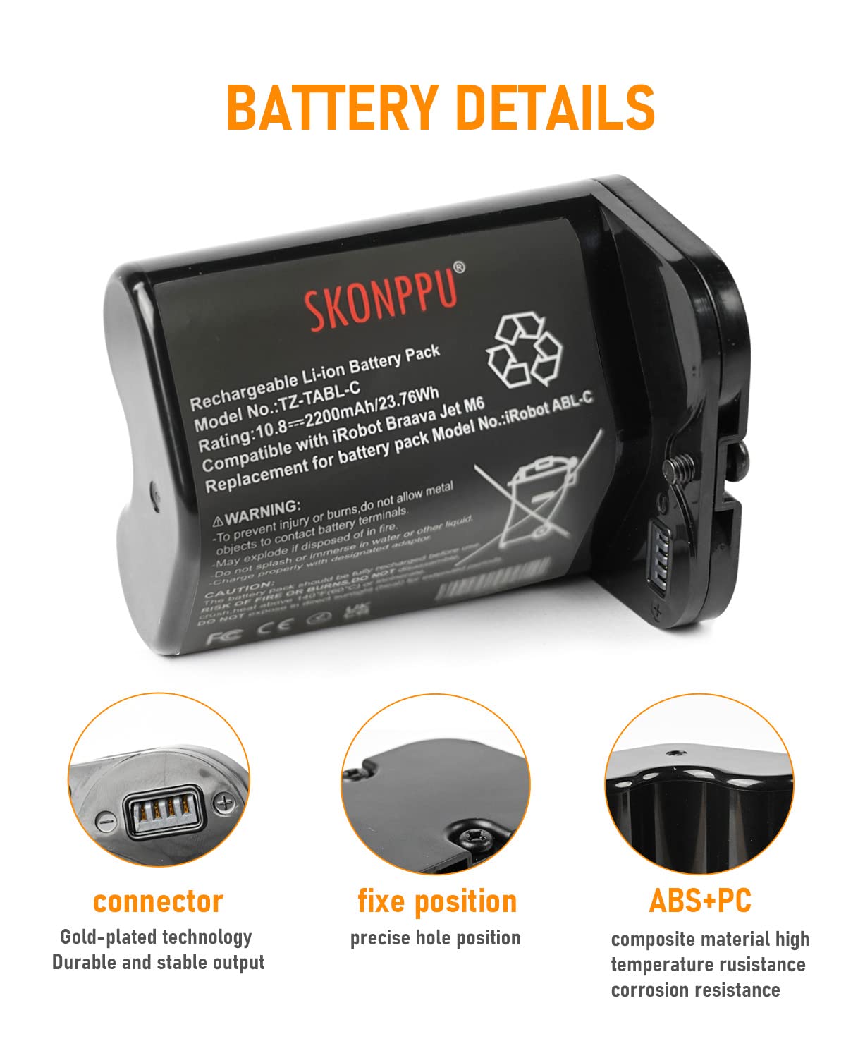 Temfanic10.8V 2200mAh Replacement Battery Compatible with iRobot Braava Jet M6 Series M612880/M612680/M614480 ABL-C Series 3INR 19/65 Vacuum Cleaner Li-Ion Battery