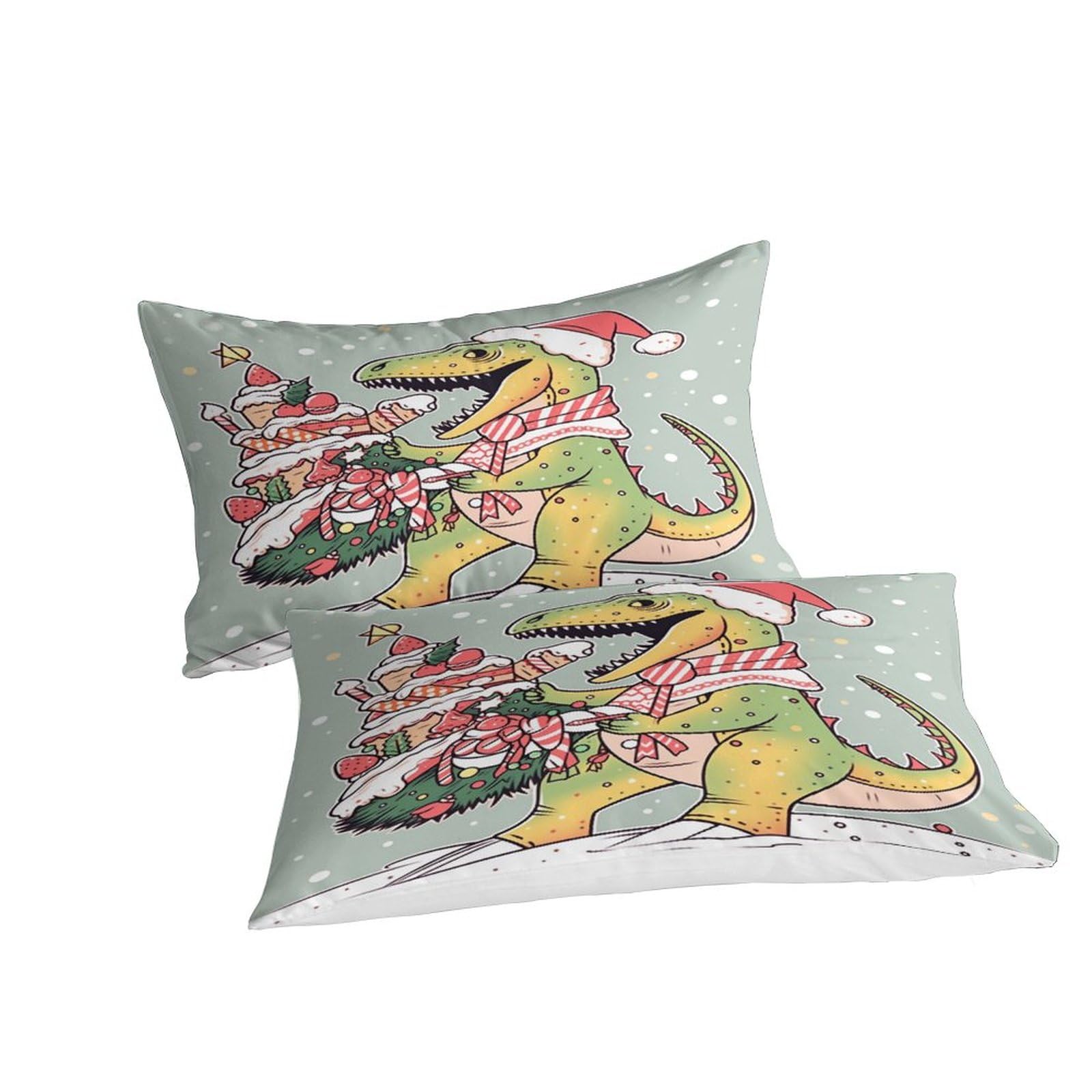 LENTLY Cartoon Dinosaur 3D Print Bedding Set Soft Microfiber Quilt Covers 3 Pieces Christmas Theme Comforter Cover with Pillowcase for Childrens and Adults Duvet Cover Twin(173x218cm)