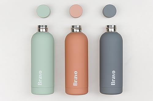 BRAVO Stainless steel Water bottle: Stay Hydrated in Style and Sustainability. Double Wall Vacuum Insulated Thermos, Leakproof, Matte Coated, 17 Ounces, (Pink)