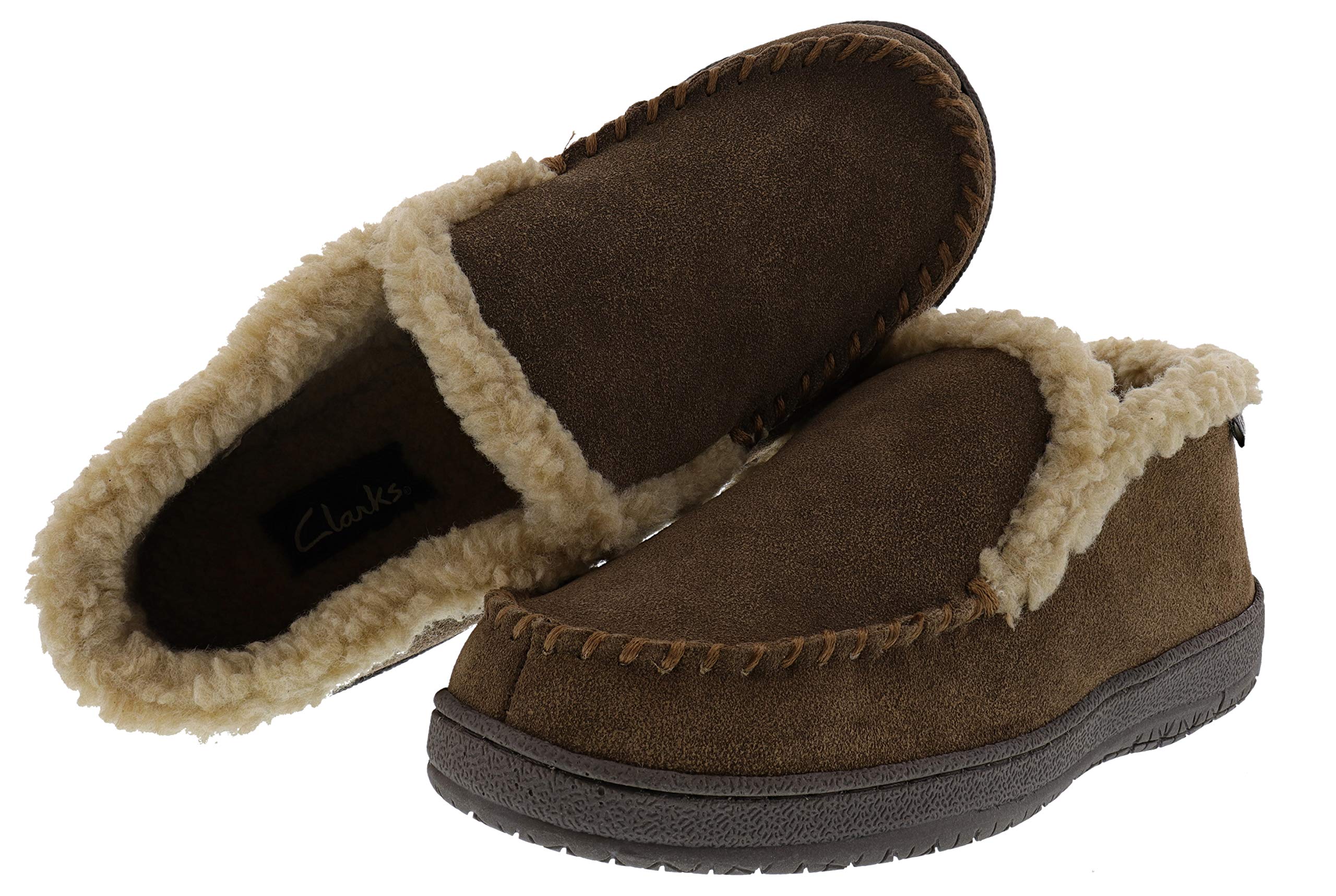 Clarks Sage Suede Moccasin Faux Fur Lining Indoor Outdoor Bootie Slippers (Sage Suede, 12)