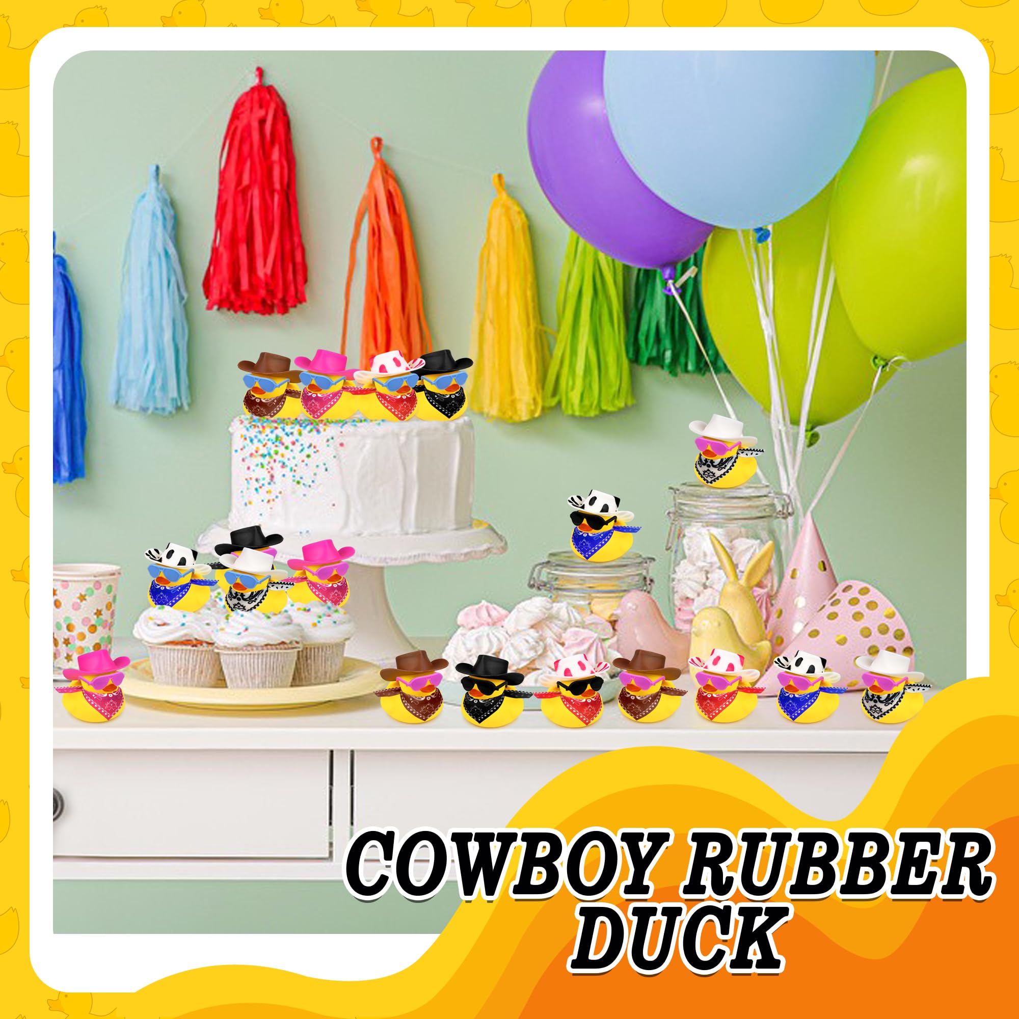 36 Sets Cowboy Ducks with Mini Hat Scarf and Sunglasses Mini Bath Duck Toys for Birthday Swimming Party Gift Favor Decorations