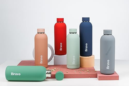 BRAVO Stainless steel Water bottle: Stay Hydrated in Style and Sustainability. Double Wall Vacuum Insulated Thermos, Leakproof, Matte Coated, 17 Ounces, (Pink)
