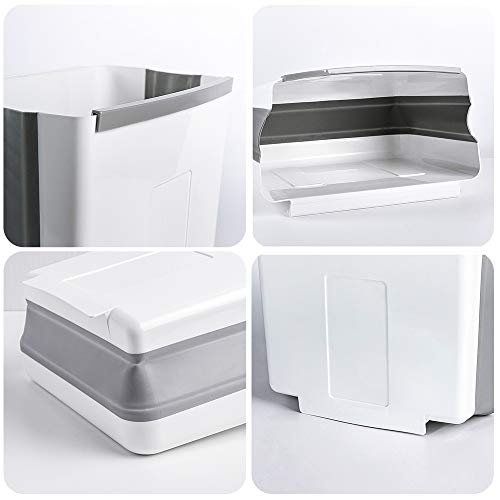 AYADA Kitchen Folding Trash Can, Widened Hanging Collapsible Garbage Can Door Mount Over Cabinet Door Drawer Counter Foldable Plastic Hook Waste Bin Basket with Garbage Bag RV 2.9 Gal