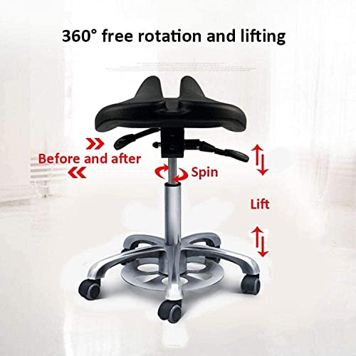 Rolling Swivel Stool Saddle Chair Stool on Wheel, Nail Stool with Blue PU Synthetic Leather Seat, Adjustable Height 43- 55 cm, Supported weight 160 Kg, Adjustable Swivel Rolling Stool for Breakfast Co