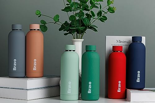 BRAVO Stainless steel Water bottle: Stay Hydrated in Style and Sustainability. Double Wall Vacuum Insulated Thermos, Leakproof, Matte Coated, 17 Ounces, (Pink)