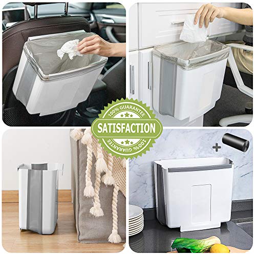 AYADA Kitchen Folding Trash Can, Widened Hanging Collapsible Garbage Can Door Mount Over Cabinet Door Drawer Counter Foldable Plastic Hook Waste Bin Basket with Garbage Bag RV 2.9 Gal