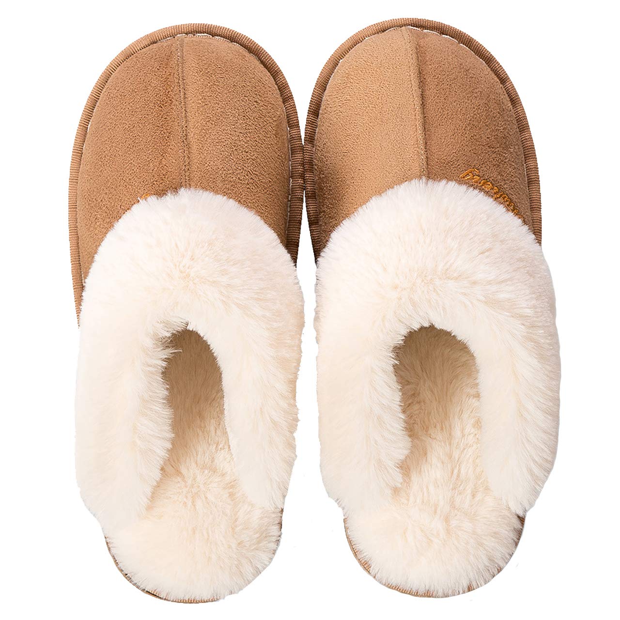 SUSHAN Womens Slippers Soft Plush Warm House Shoes Anti-Slip Fluffy Indoor/Outdoor Slippers Tan 8.5-9