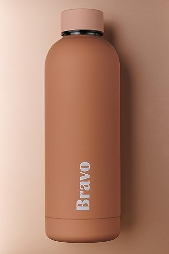 BRAVO Stainless steel Water bottle: Stay Hydrated in Style and Sustainability. Double Wall Vacuum Insulated Thermos, Leakproof, Matte Coated, 17 Ounces, (Pink)